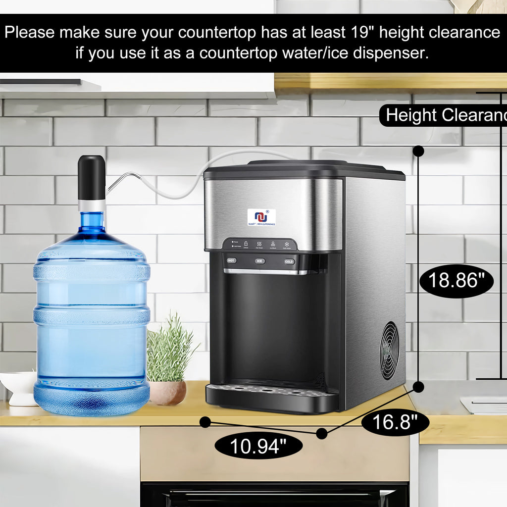NUNET 3-in-1 Portable Ice Maker Water Dispenser Countertop Built-in Ic ...