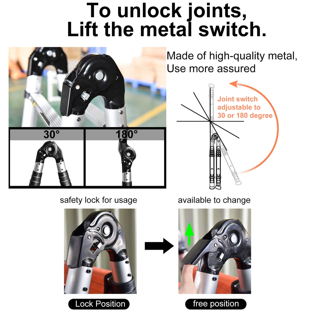 18FT/20FT Telescoping A Frame Ladder Portable Aluminum Extension Ladde ...