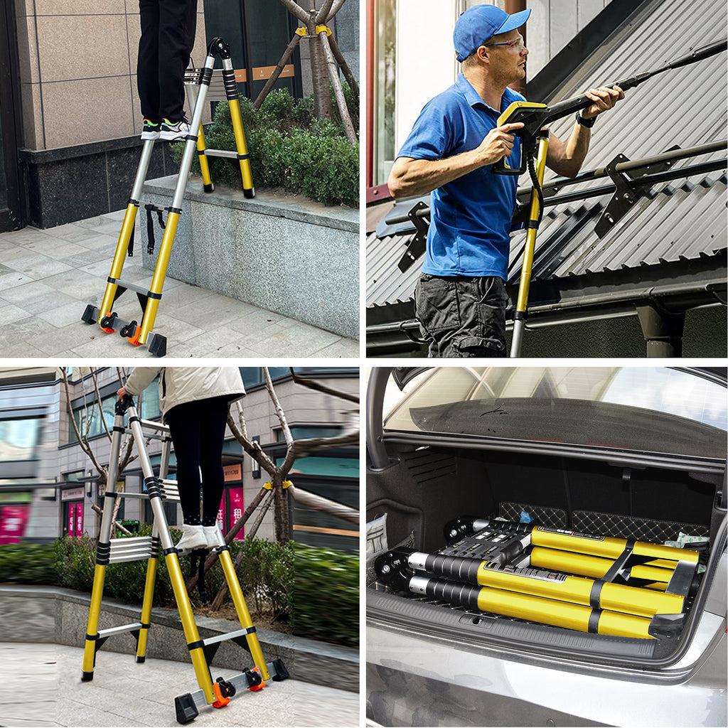 18FT/20FT Telescoping A Frame Ladder Portable Aluminum Extension Ladde ...