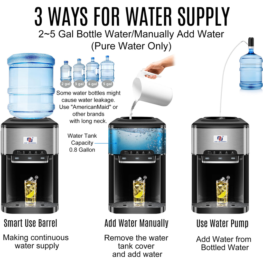 NUNET 3-in-1 Portable Ice Maker Water Dispenser Countertop Built-in Ic ...