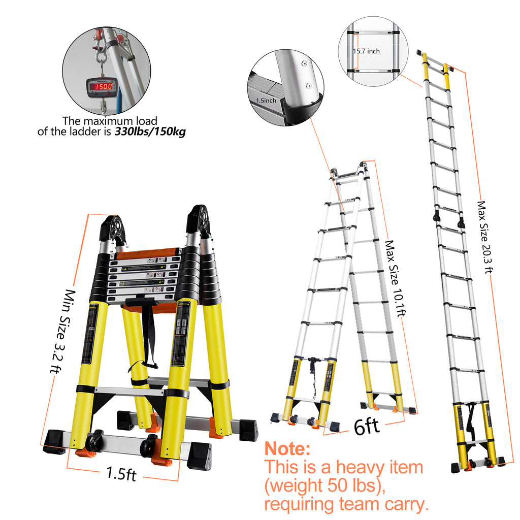 18FT/20FT A Frame Telescoping Ladder, Type-A Collapsible Extension Lad ...