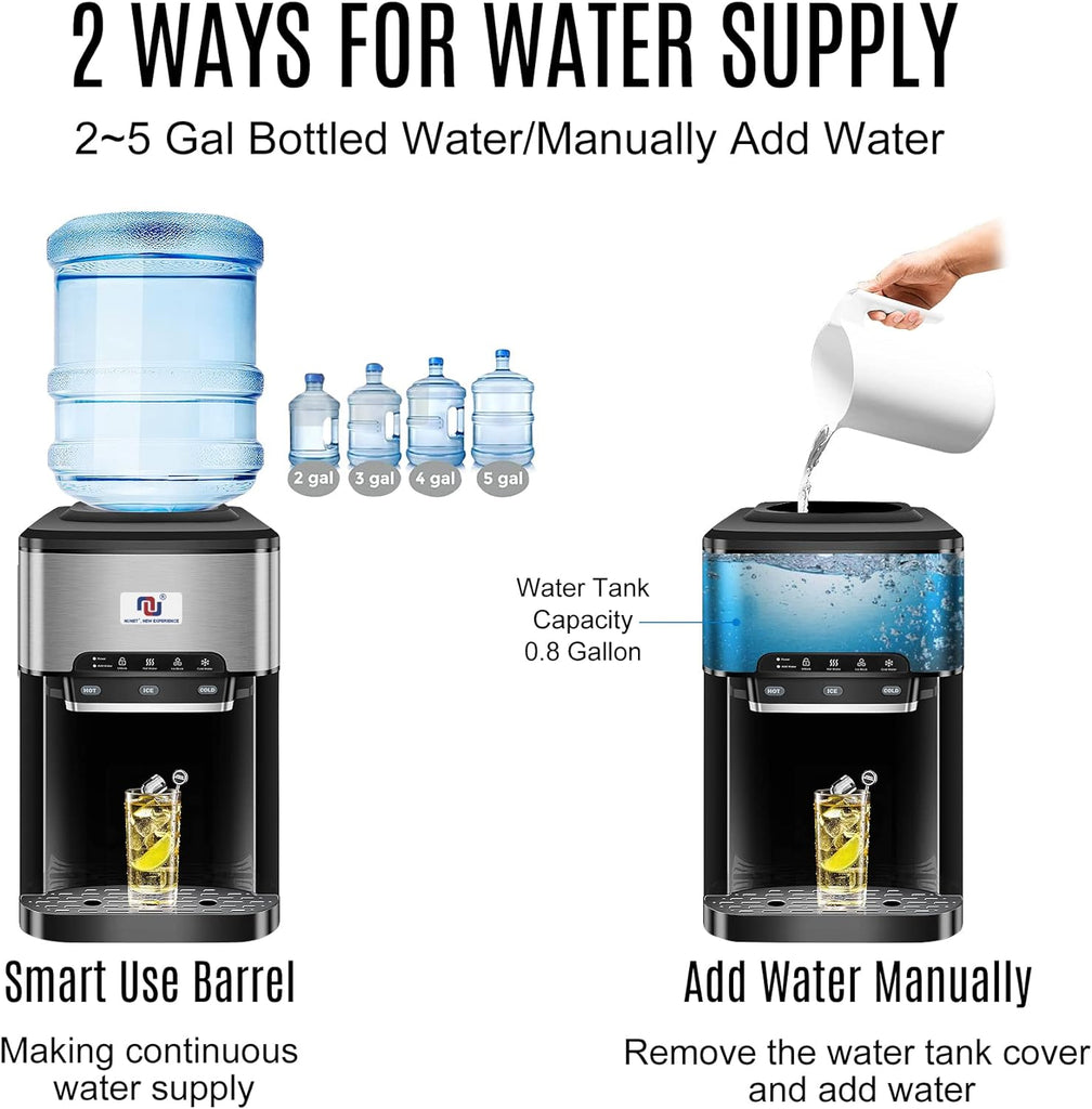 NUNET 3-in-1 Portable Water Cooler Dispenser Built-in Ice Maker Counte ...