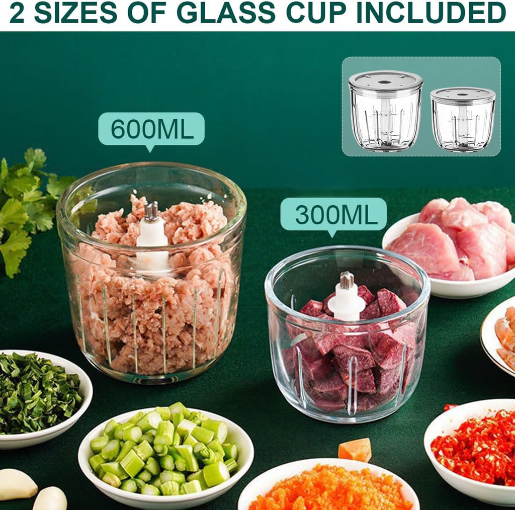 NUNET Rechargeable Cordless Food Processor & Chopper – 2 Glass Bowls ...