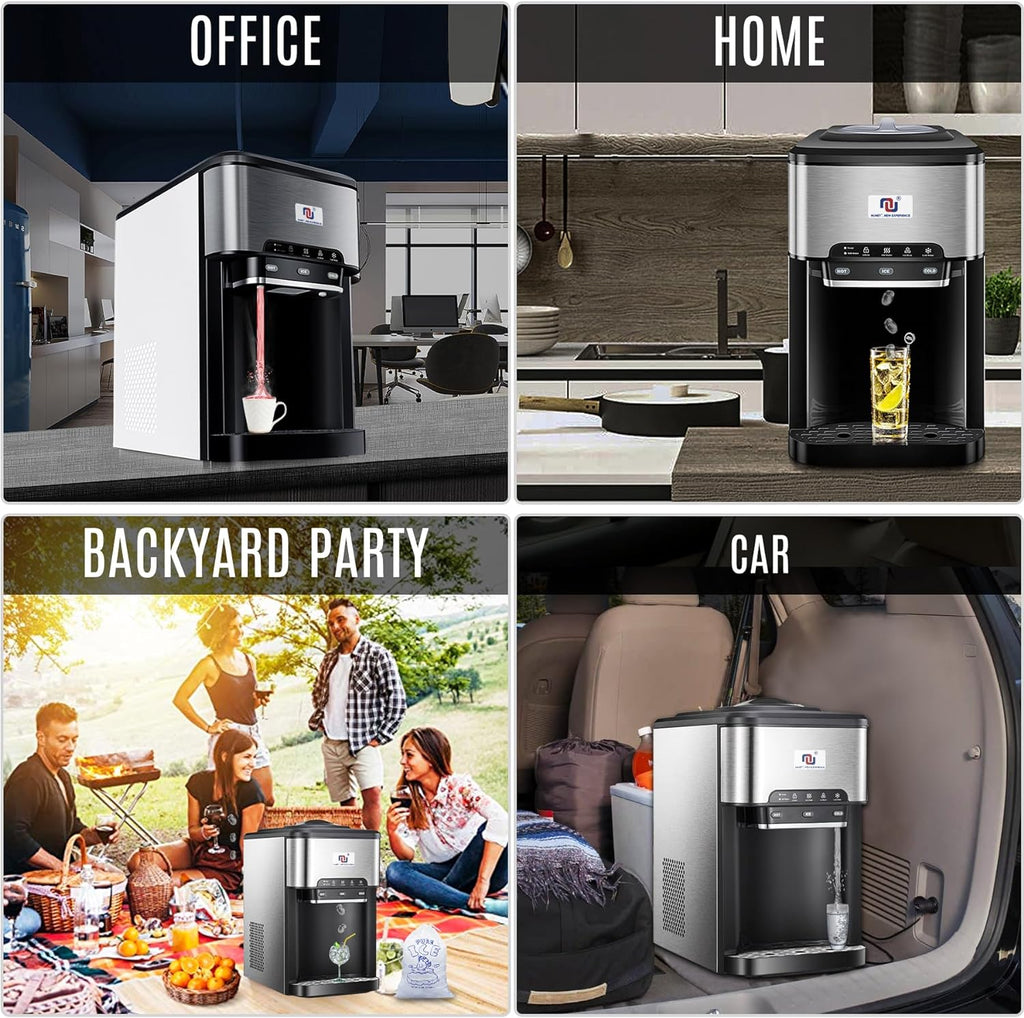 NUNET 3-in-1 Portable Ice Maker Water Dispenser Countertop Built-in Ic ...